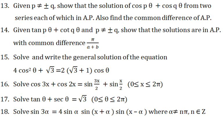 TS Inter Trigonometric Equations - 4-M Important Questions